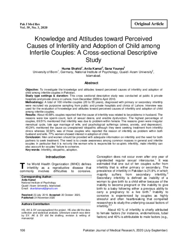 (PDF) Knowledge and Attitudes toward Perceived Causes of Infertility and Adoption of Child among ...