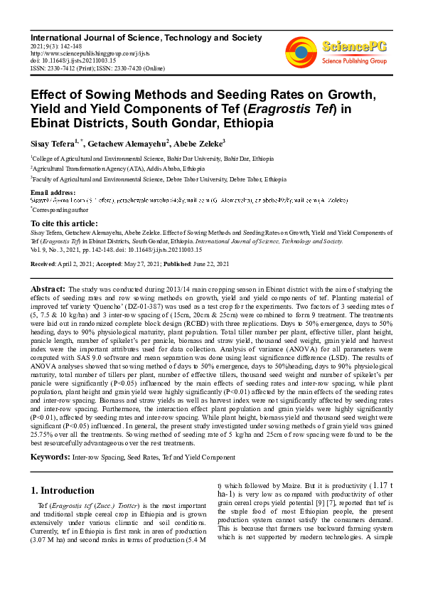 Pdf Effect Of Sowing Methods And Seeding Rates On Growth Yield And