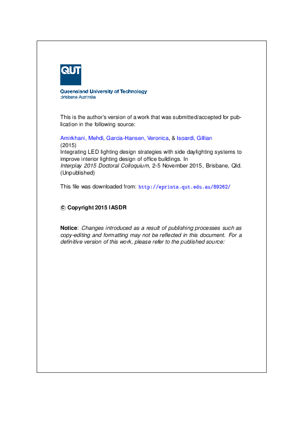 Pdf Integrating Led Lighting Design Strategies With Side Daylighting