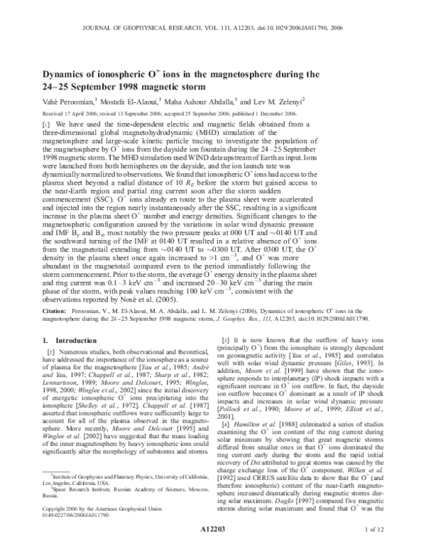 (PDF) Ionospheric O+ Dynamics During 1998 Storm