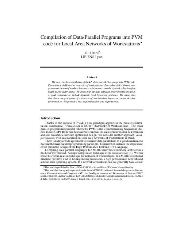(PDF) Compilation of Data-Parallel Programs into PVM code for Local Area Networks of Workstations