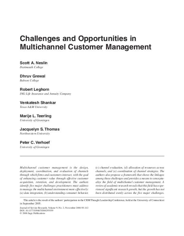 (PDF) Challenges and Opportunities in Multichannel Customer Management ...