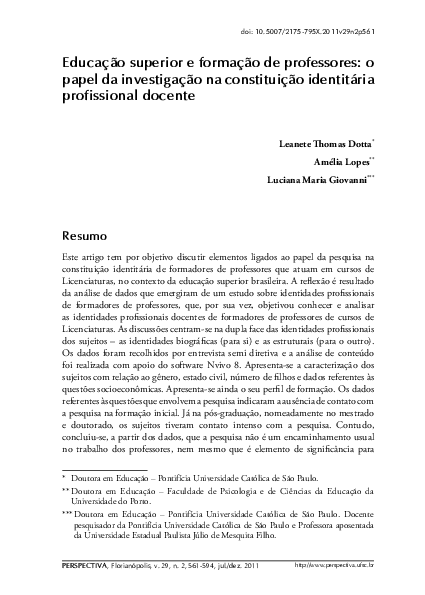(PDF) Educação superior e formação de professores | Leanete Thomas ...