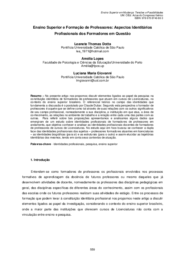 (PDF) Ensino superior e formação de professores: aspectos identitários ...