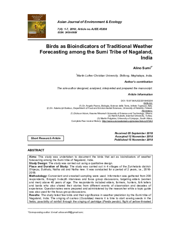 (PDF) Birds as Bioindicators of Traditional Weather Forecasting among ...