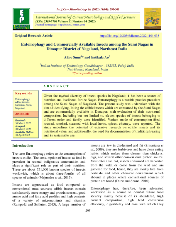 (PDF) Entomophagy and Commercially Available Insects among the Sumi ...