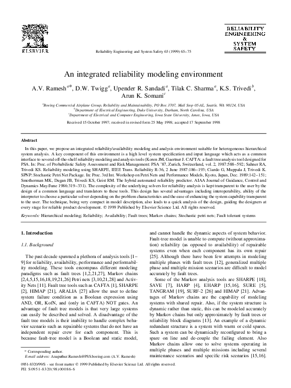 (PDF) An integrated reliability modeling environment | Kishor S Trivedi ...