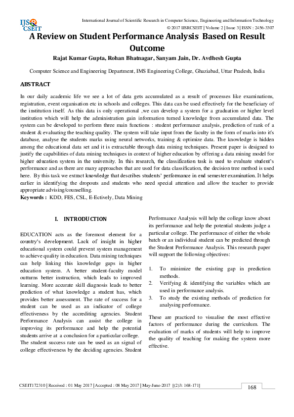 (PDF) A Review on Student Performance Analysis Based on Result Outcome
