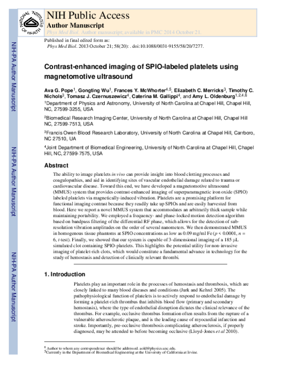 (PDF) Contrast-enhanced imaging of SPIO-labeled platelets using ...