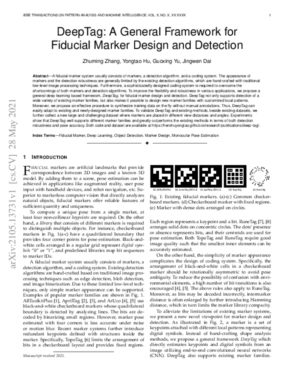 (PDF) DeepTag: A General Framework for Fiducial Marker Design and Detection