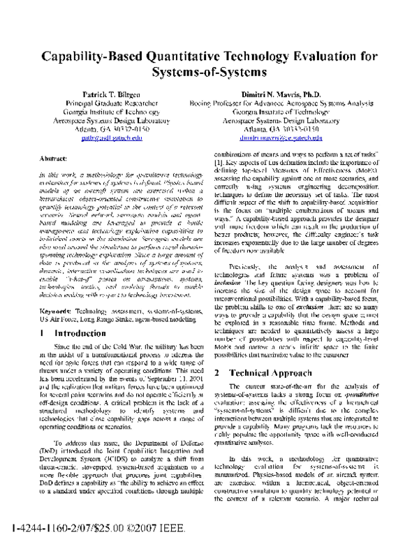 (PDF) Capability-Based Quantitative Technology Evaluation for Systems ...