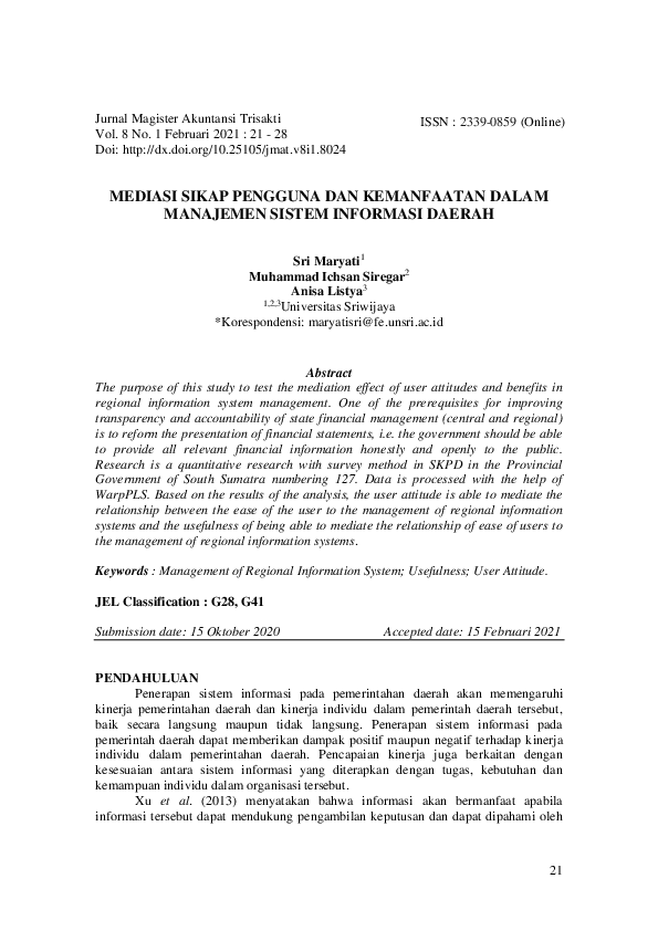 (PDF) Mediasi Sikap Pengguna Dan Kemanfaatan Dalam Manajemen Sistem ...