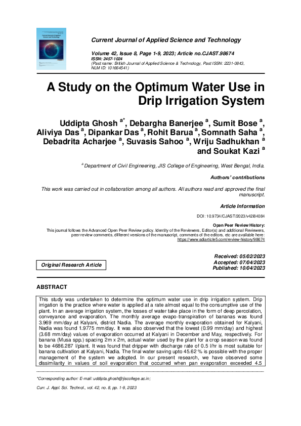 (PDF) A Study on the Optimum Water Use in Drip Irrigation System