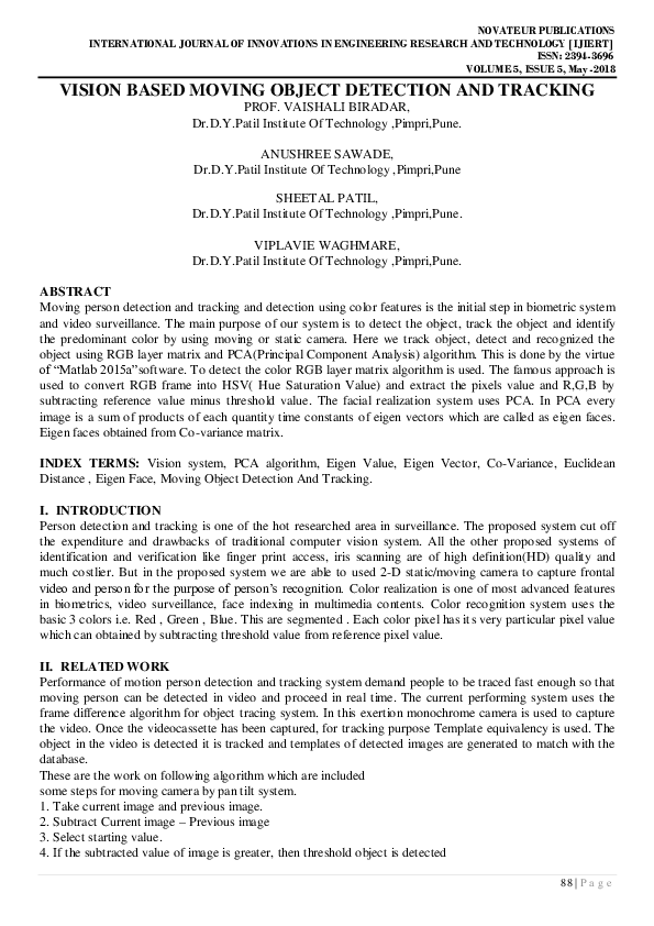 Pdf Vision Based Moving Object Detection And Tracking