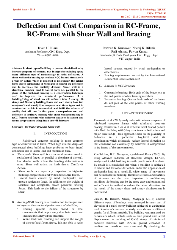(PDF) Deflection and Cost Comparison in RC-Frame, RC-Frame with Shear ...