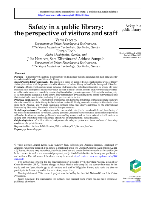 (PDF) Safety in a public library: the perspective of visitors and staff