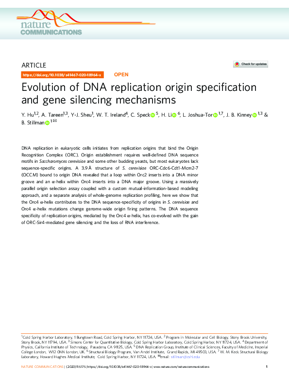 (PDF) Evolution of DNA replication origin specification and gene ...