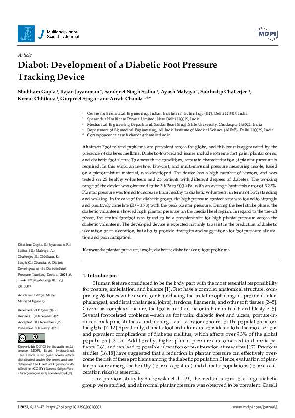 (PDF) Diabot: Development of a Diabetic Foot Pressure Tracking Device