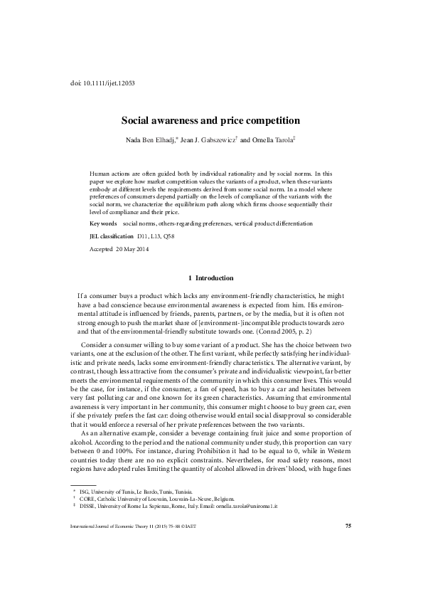 (PDF) Social awareness and price competition