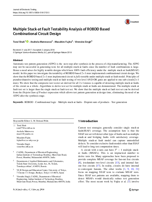 (PDF) Multiple Stuck-at Fault Testability Analysis of ROBDD Based ...