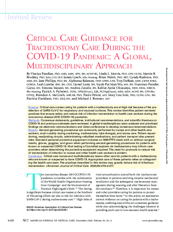 (PDF) Critical Care Guidance for Tracheostomy Care During the COVID-19 ...