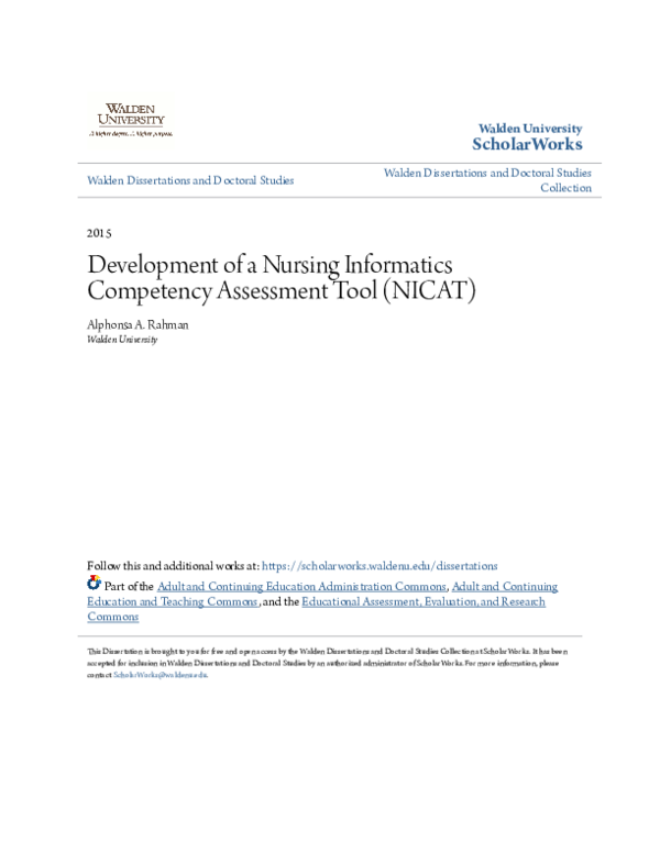 (PDF) Development of a Nursing Informatics Competency Assessment Tool (NICAT)