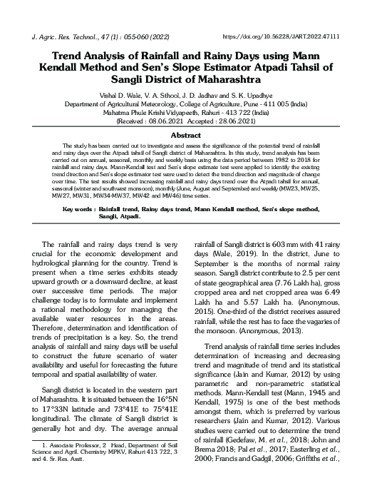 (PDF) Trend Analysis of Rainfall and Rainy Days using Mann Kendall ...