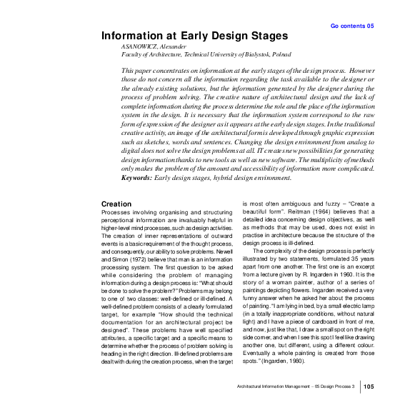 (PDF) Information at Early Design Stages