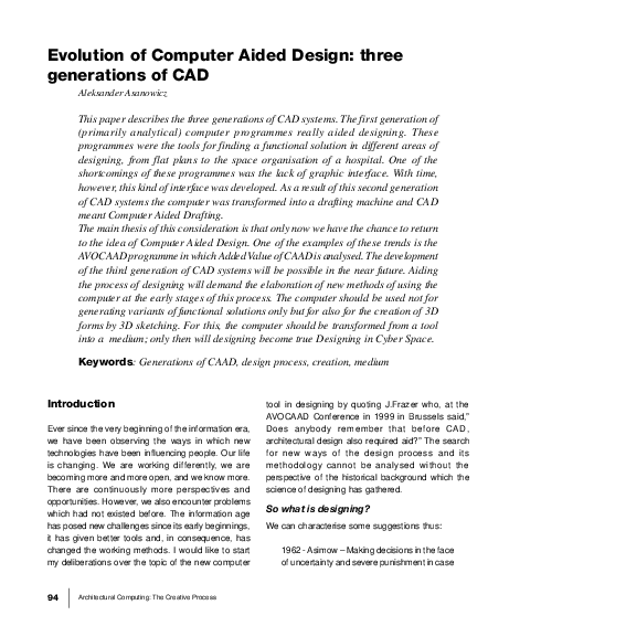 (PDF) Evolution of Computer Aided Design: Three Generations of CAD