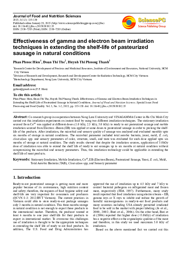 (PDF) Effectiveness of Gamma and Electron Beam Irradiation Techniques ...