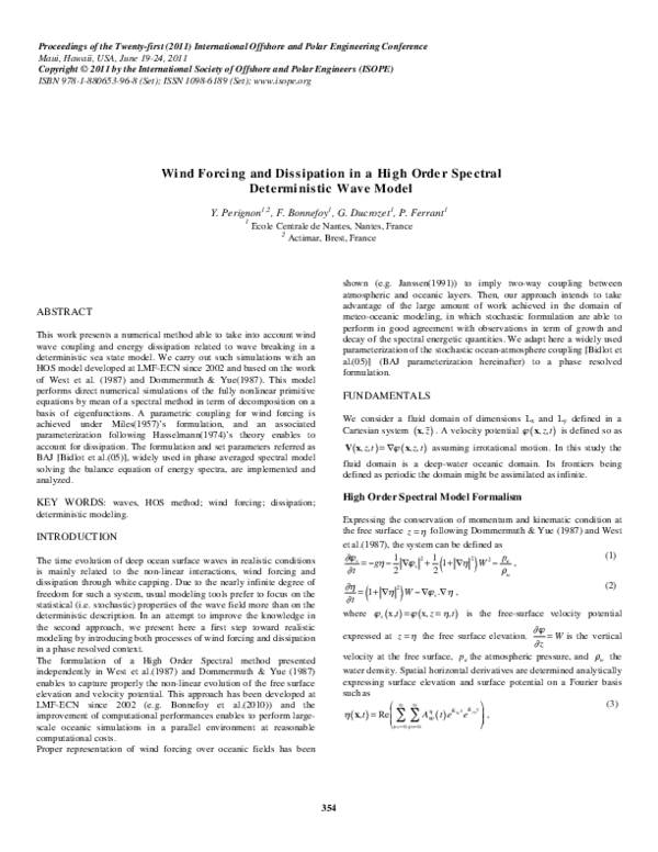 (PDF) Wind Forcing and Dissipation in a High Order Spectral Deterministic Wave Model
