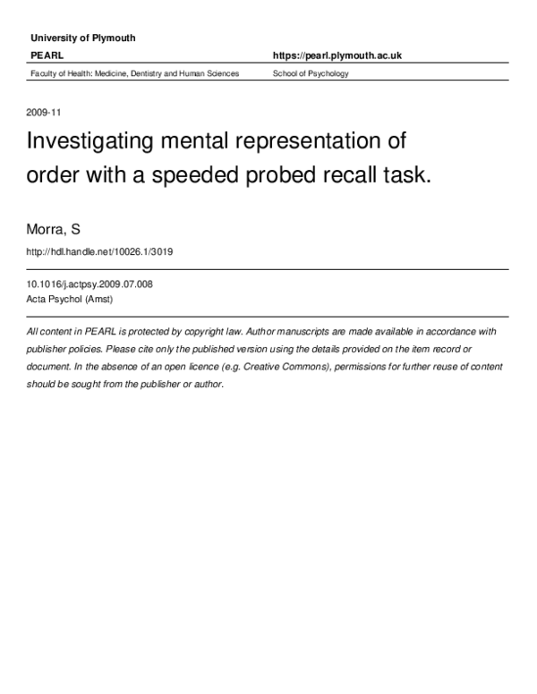 (PDF) Investigating mental representation of order with a speeded ...