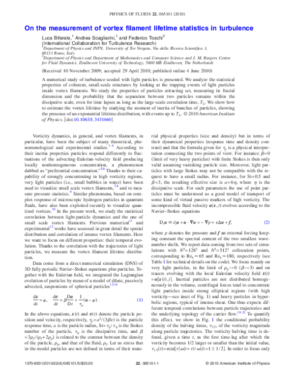 (PDF) On the measurement of vortex filament lifetime statistics in turbulence