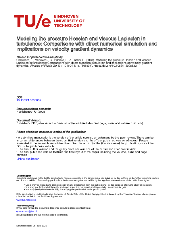 (PDF) Modeling the pressure Hessian and viscous Laplacian in turbulence ...