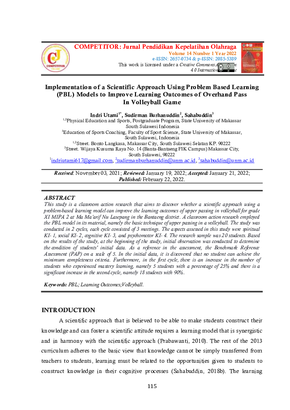 (PDF) Implementation of a Scientific Approach Using Problem Based Learning (PBL) Models to ...