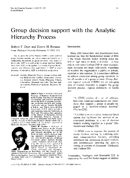 (PDF) Group decision support with the Analytic Hierarchy Process