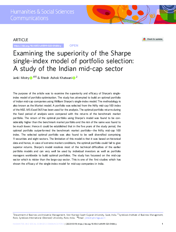 (PDF) Examining the superiority of the Sharpe single-index model of portfolio selection: A study ...