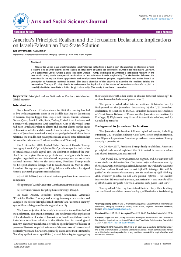 (PDF) America’s Principled Realism and the Jerusalem Declaration ...
