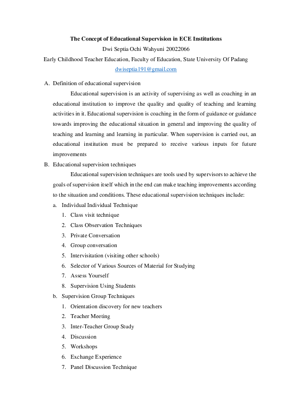 (PDF) The Concept of Educational Supervision in ECE Institutions
