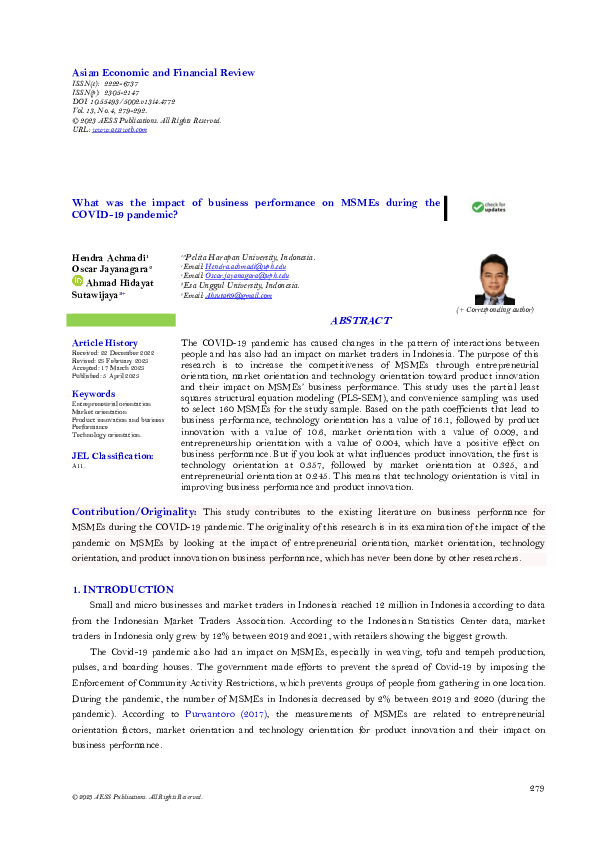 (PDF) What was the impact of business performance on MSMEs during the ...