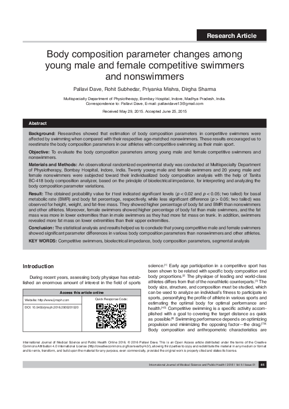 Body composition parameter changes among young male and female ...
