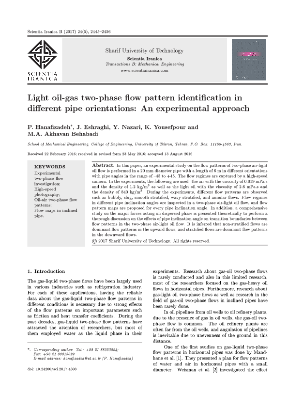 (PDF) Light Oil – Gas Two-Phase Flow Pattern Identification in Different Pipe Orientations: An ...