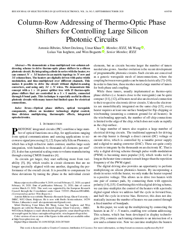 Pdf Column Row Addressing Of Thermo Optic Phase Shifters For