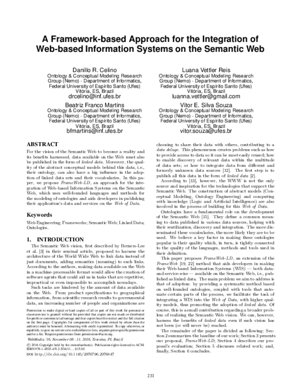 (PDF) A Framework-based Approach for the Integration of Web-based Information Systems on the ...