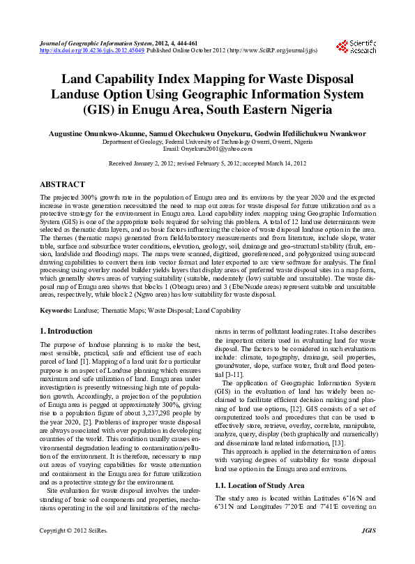 (PDF) Land Capability Index Mapping for Waste Disposal Landuse Option ...