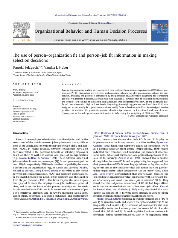 (PDF) The use of person–organization fit and person–job fit information ...