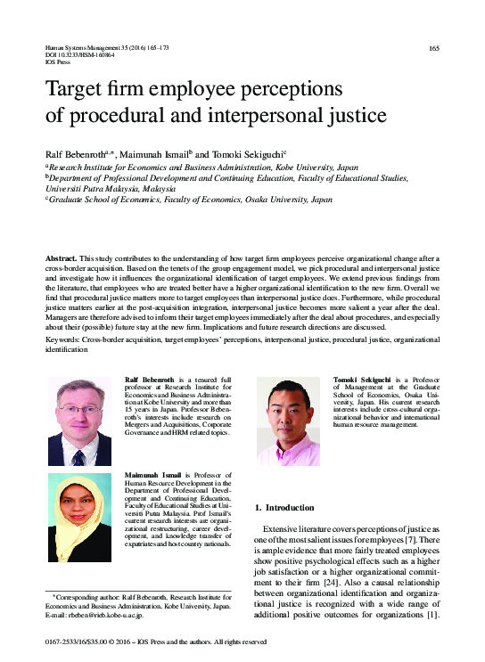(PDF) Target firm employee perceptions of procedural and interpersonal ...