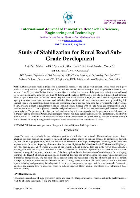 (PDF) Study of Stabilization for Rural Road Sub- Grade Development