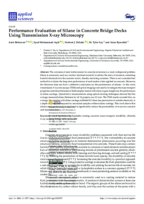 (PDF) Performance Evaluation of Silane in Concrete Bridge Decks Using Transmission X-ray Microscopy