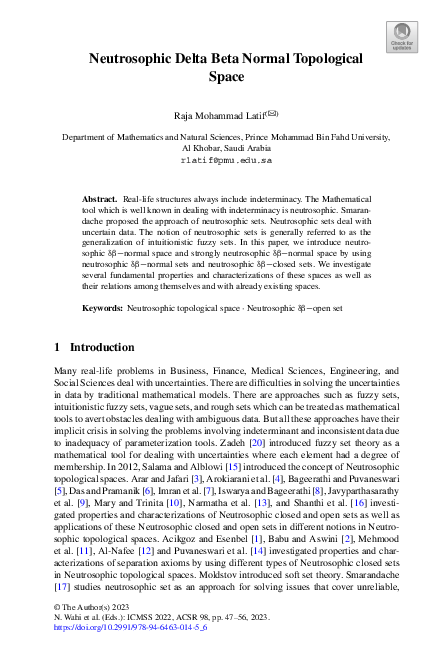 (PDF) Neutrosophic Delta Beta Normal Topological Space